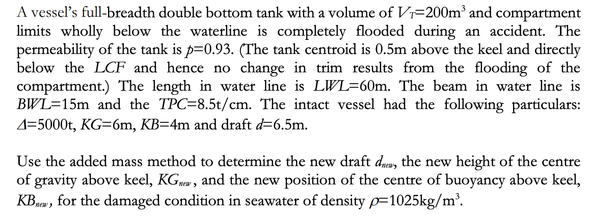A vessel's full-breadth double bottom tank with a | Chegg.com