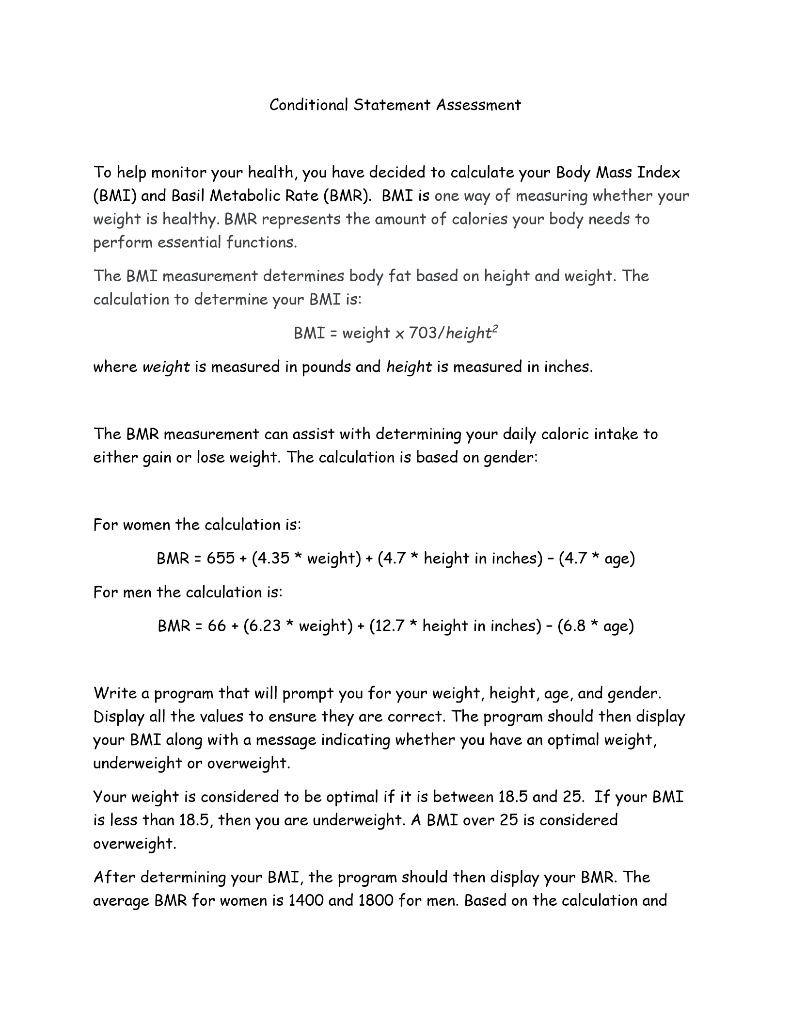 Solved Conditional Statement Assessment To help monitor your | Chegg.com