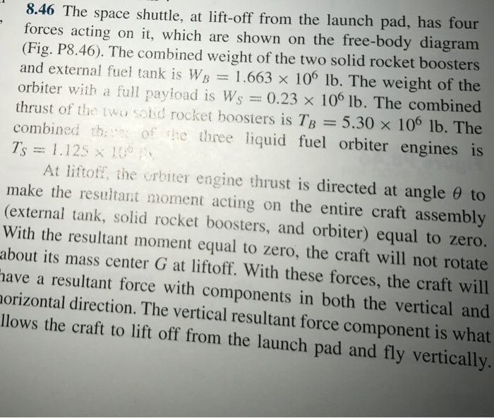 Solved 8.46 The space shuttle, at lift-off from the launch | Chegg.com