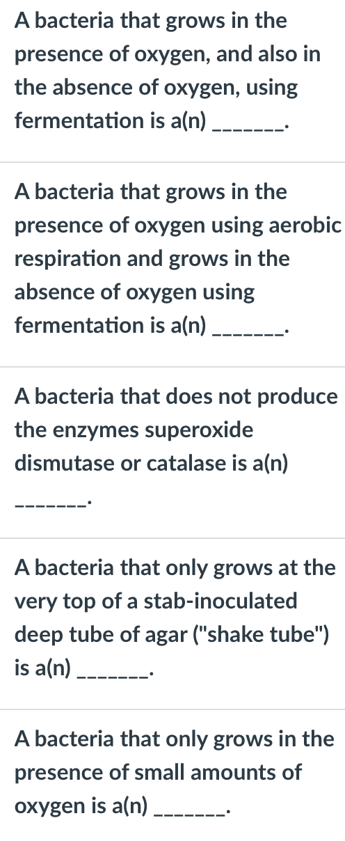 Solved OPTIONS ARE -obligate aerobe | Chegg.com