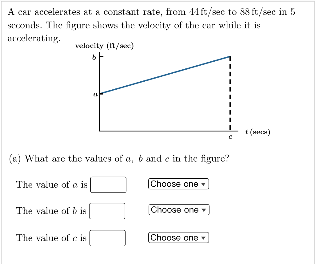 Solved A car accelerates at a constant rate, from 44ft/sec | Chegg.com