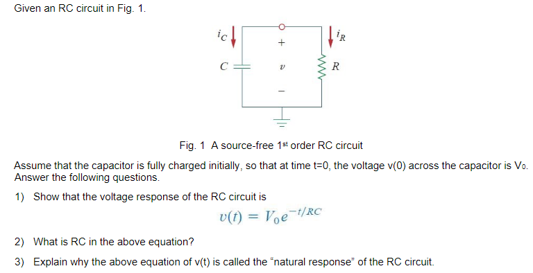 Solved Given an RC circuit in Fig. 1. Fig. 1 A source-free | Chegg.com