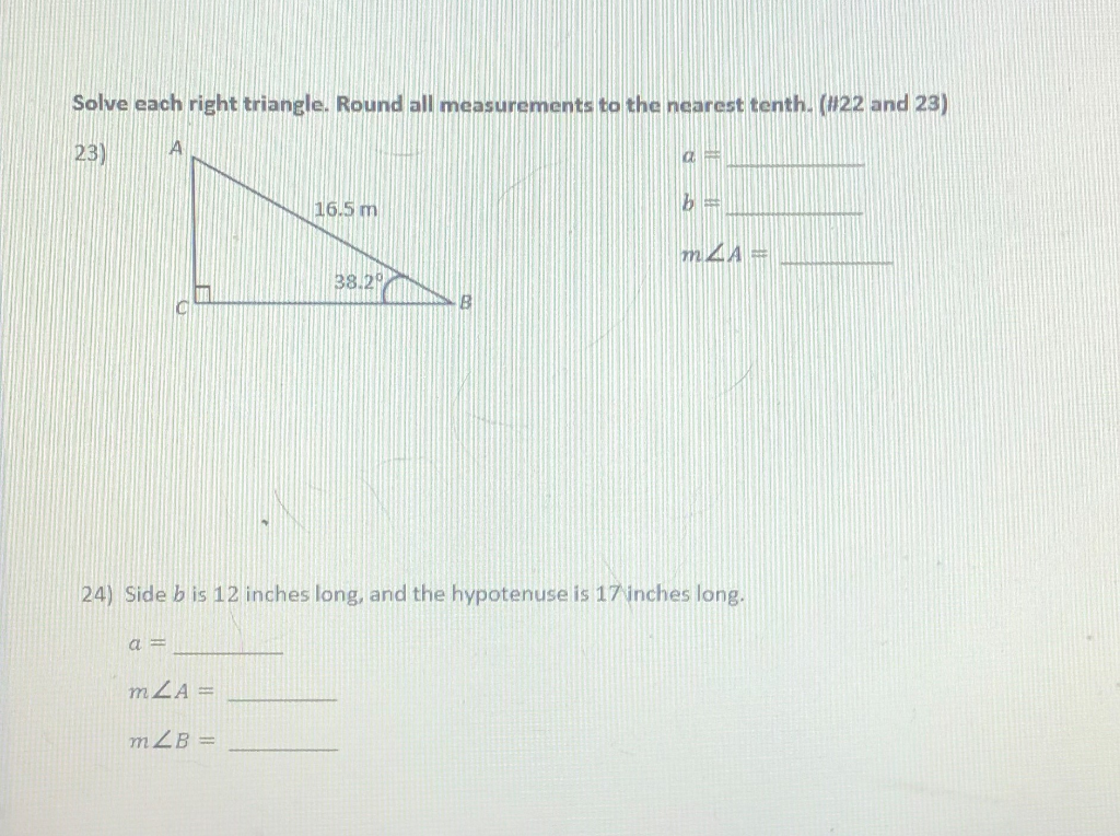 Solved Solve each right triangle. Round all measurements to | Chegg.com