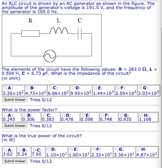 Solved An RLC circuit is driven by an AC generator as shown | Chegg.com