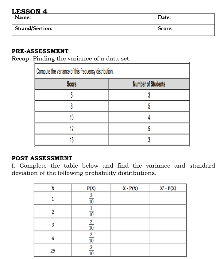 Solved LESSON 4 Name: Date: Strand/Section: Score: | Chegg.com