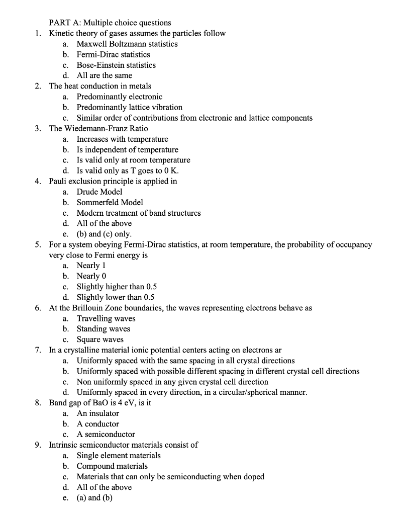 Solved c. PART A: Multiple choice questions 1. Kinetic | Chegg.com