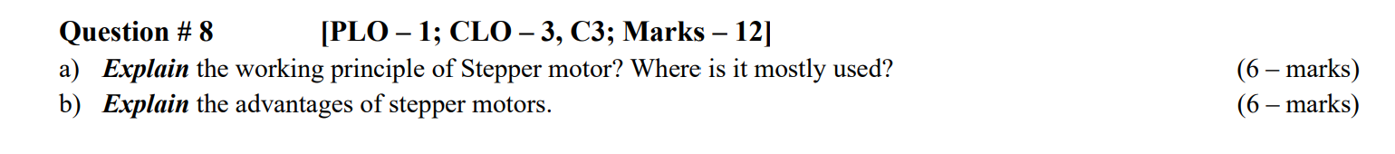 Solved Question #8 [PLO – 1; CLO – 3, C3; Marks – 12] a) | Chegg.com
