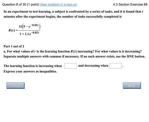 Solved Question 8 of 30 (1 point) View problem in a pop-up | Chegg.com