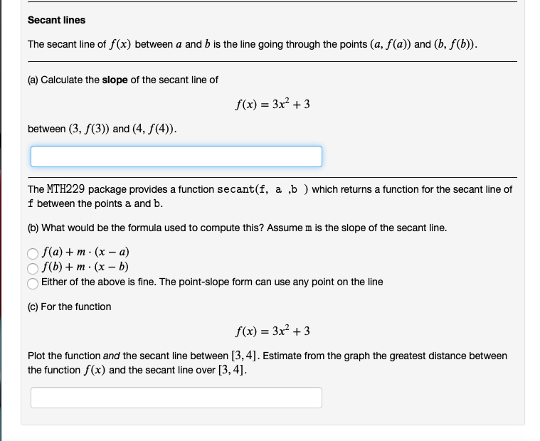 Solved Secant lines The secant line of f(x) between a and b | Chegg.com