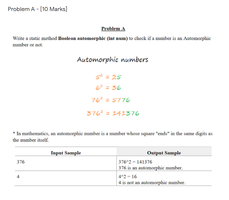 Solved Problem A - [10 Marks] Problem A Write a static | Chegg.com