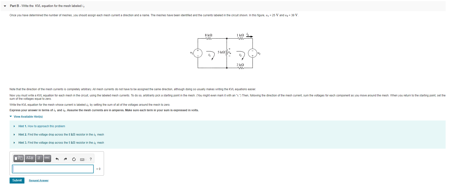 Solved Part B - Write the KVL equation for the mesh labeled | Chegg.com