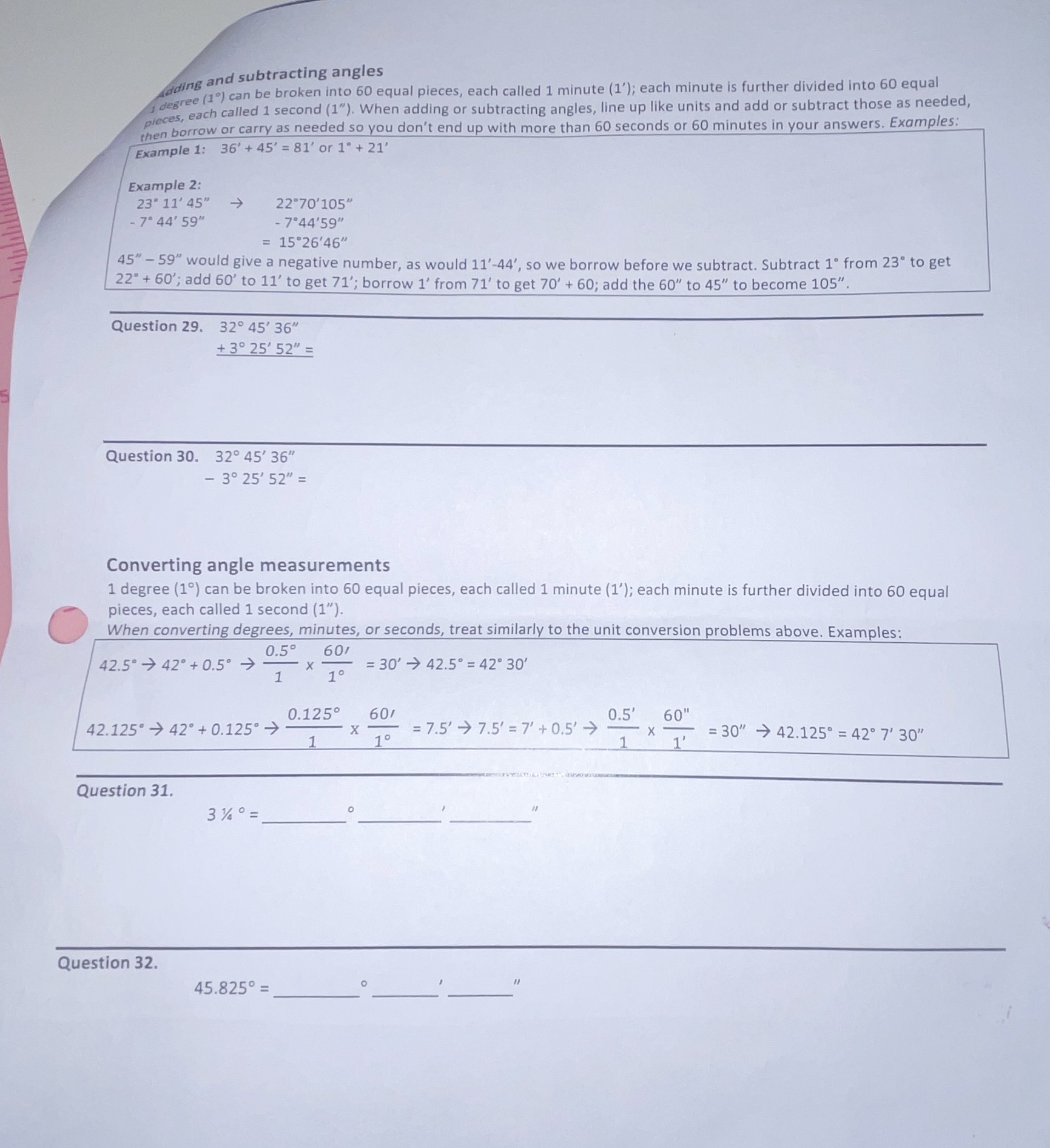 Solved doling and subtracting angles 1 degree (1∘) can be | Chegg.com