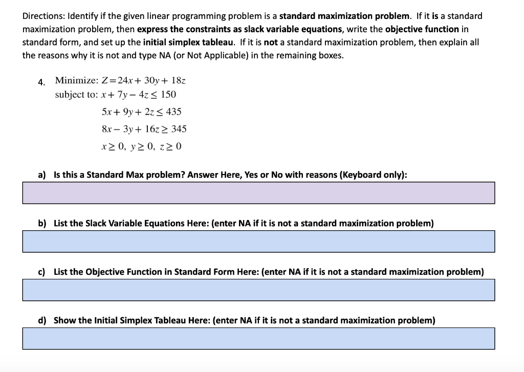Solved Directions: Identify if the given linear programming | Chegg.com