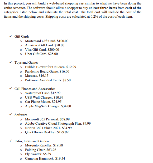 Solved In this project, you will build a web-based shopping | Chegg.com