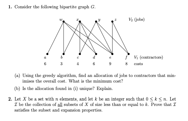 Solved 1. Consider the following bipartite graph G. (a) | Chegg.com