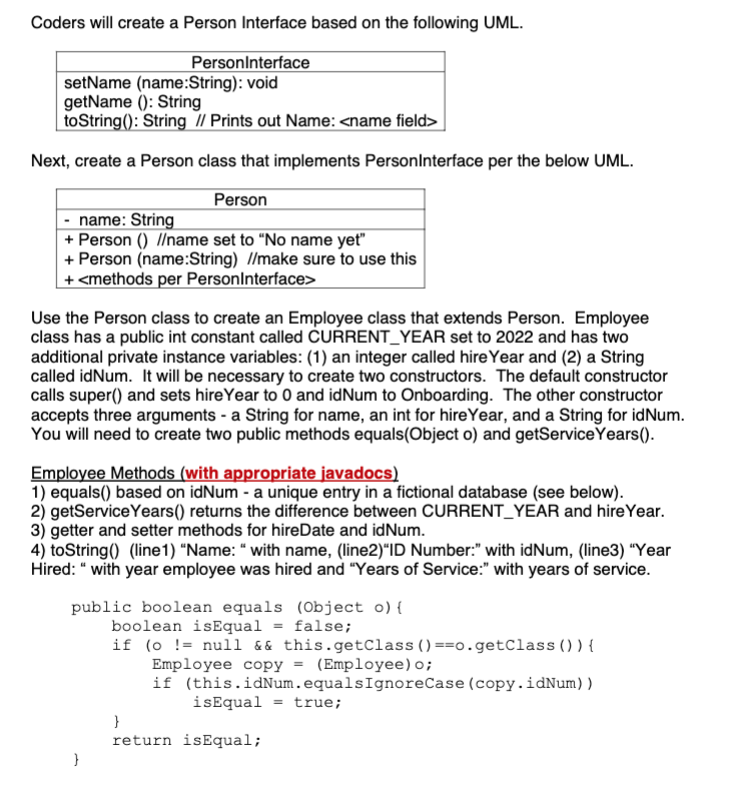 Solved Coders will create a Person Interface based on the | Chegg.com