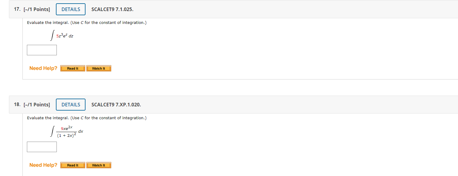 Solved 17. [-/1 Points) DETAILS SCALCET9 7.1.025. Evaluate | Chegg.com