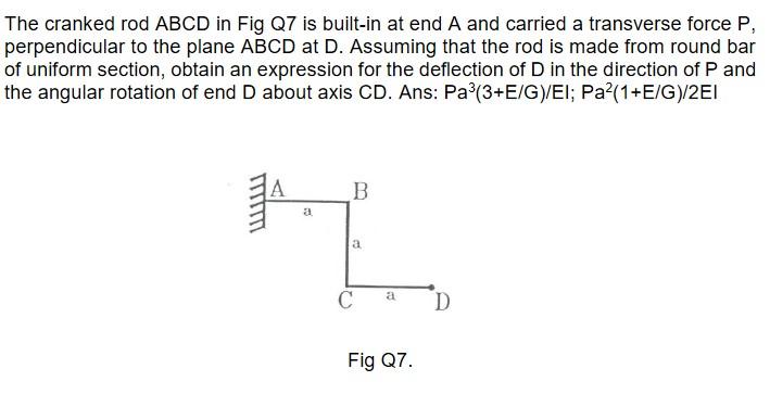 Solved The cranked rod ABCD in Fig Q7 is built-in at end A | Chegg.com