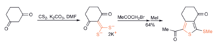 Solved 0 CS2, K2CO3, DMF MeCOCH2Br Mel 64% S- Me + SMe S- | Chegg.com