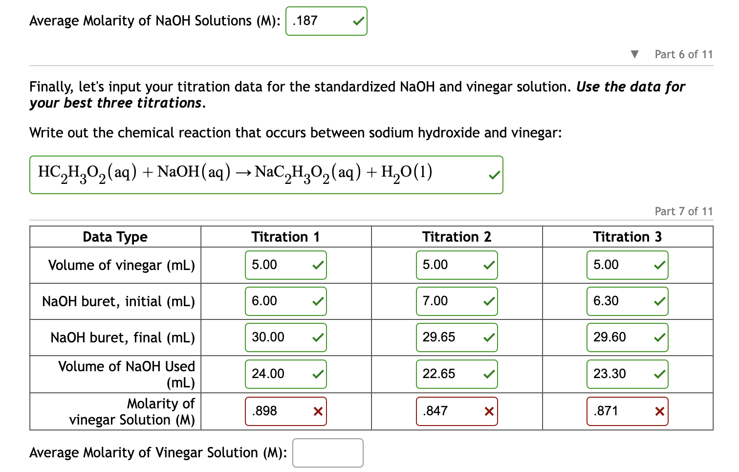 Solved Average Molarity of NaOH Solutions (M): Finally, | Chegg.com