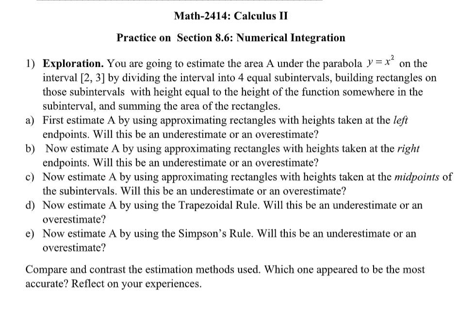 Solved Math-2414: Calculus II Practice on Section 8.6: | Chegg.com