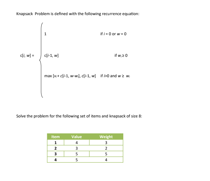 Solved Knapsack Problem is defined with the following | Chegg.com