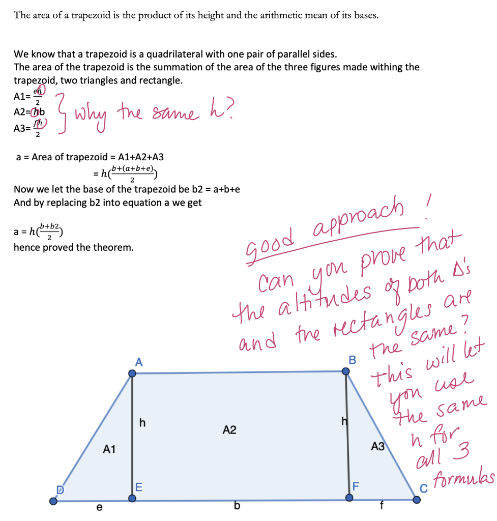 Solved The area of a trapezoid is the product of its height | Chegg.com