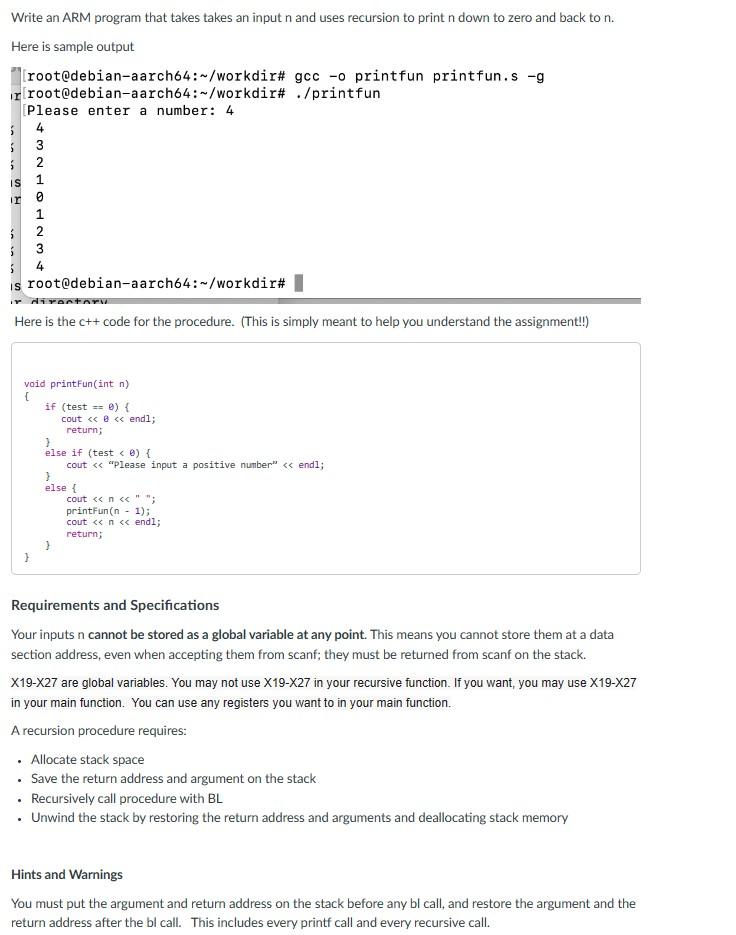 Solved Write An Arm Program That Takes Takes An Input N And