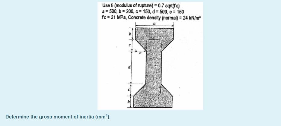 Solved Use fr (modulus of rupture) = 0.7 sqrt{fc) a = 500, b | Chegg.com