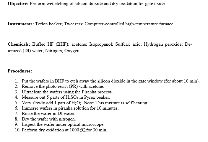 Lab 5: Wet Etching of Silicon Dioxide and Dry | Chegg.com