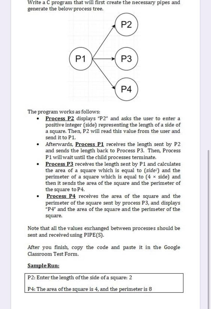 Solved Write a C program that will first create the | Chegg.com