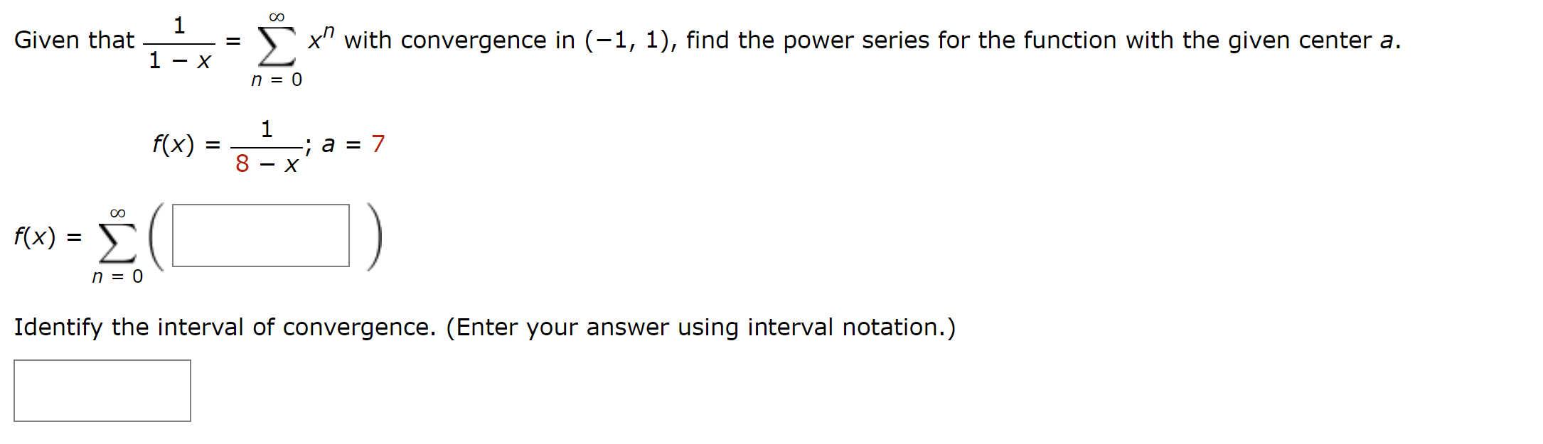 Solved Given that 1−x1=∑n=0∞xn with convergence in (−1,1), | Chegg.com