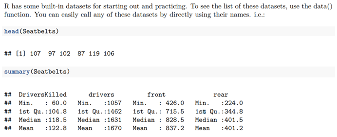 Solved R has some built-in datasets for starting out and | Chegg.com