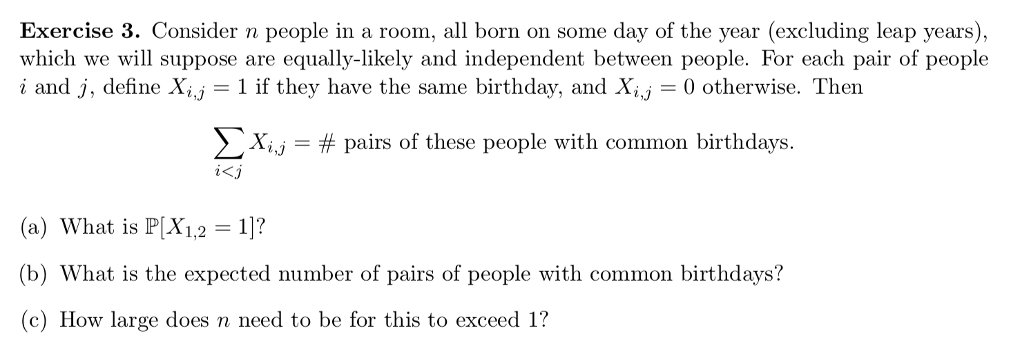 Solved Exercise 3. Consider n people in a room, all born on | Chegg.com