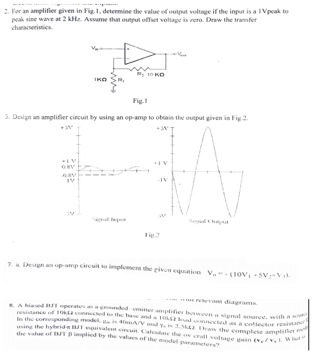 Solved For an amplifier given in Fig. 1 , ﻿determine the | Chegg.com