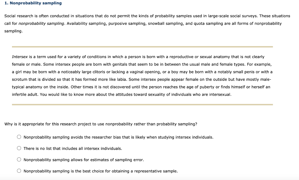 Solved 1. Nonprobability sampling Social research is often | Chegg.com