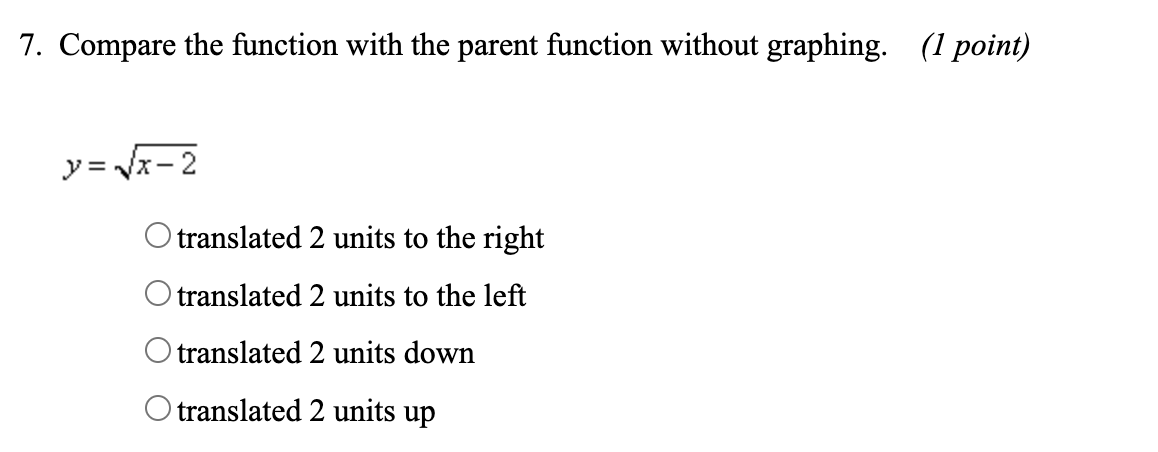 Solved 7. Compare the function with the parent function | Chegg.com