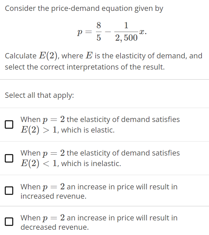 Solved Consider the price-demand equation given by | Chegg.com