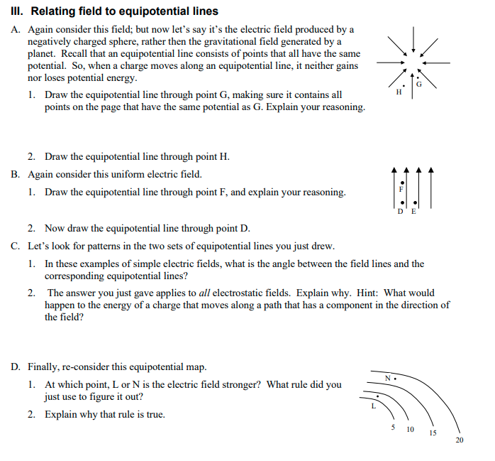 Solved III. Relating field to equipotential lines A. Again | Chegg.com