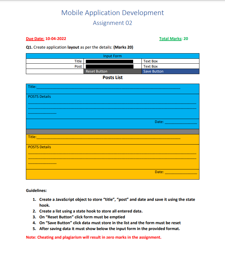 Mobile Application Development Assignment 02 Total | Chegg.com