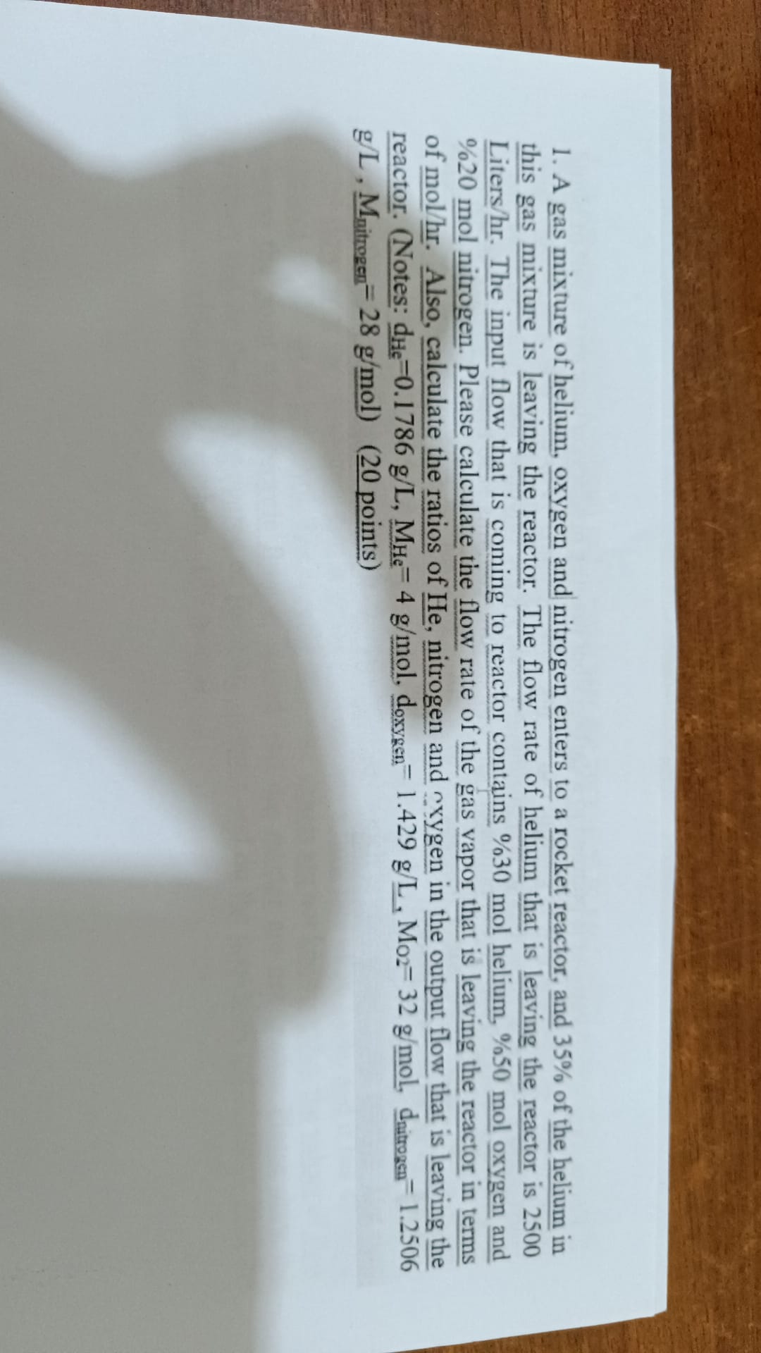 Solved 1. A gas mixture of helium, oxygen and nitrogen | Chegg.com