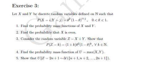Exercise 3: Let X and Y be discrete random variables | Chegg.com