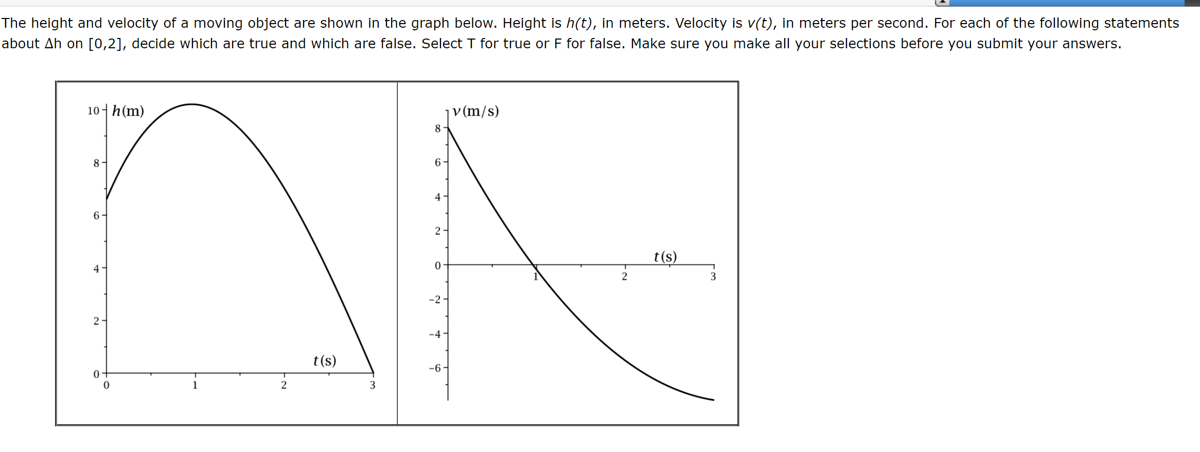 Solved The height and velocity of a moving object are shown | Chegg.com