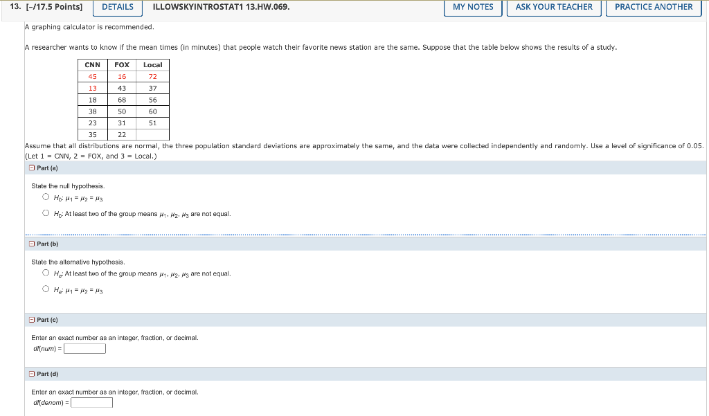 Solved 13. [-/17.5 Points] DETAILS ILLOWSKYINTROSTAT1 | Chegg.com
