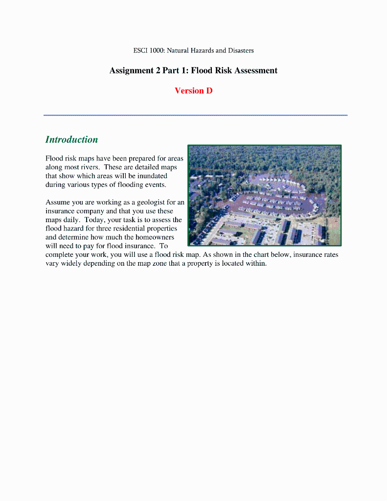 Solved Assignment 2 Part 1: Flood Risk Assessment Version D | Chegg.com