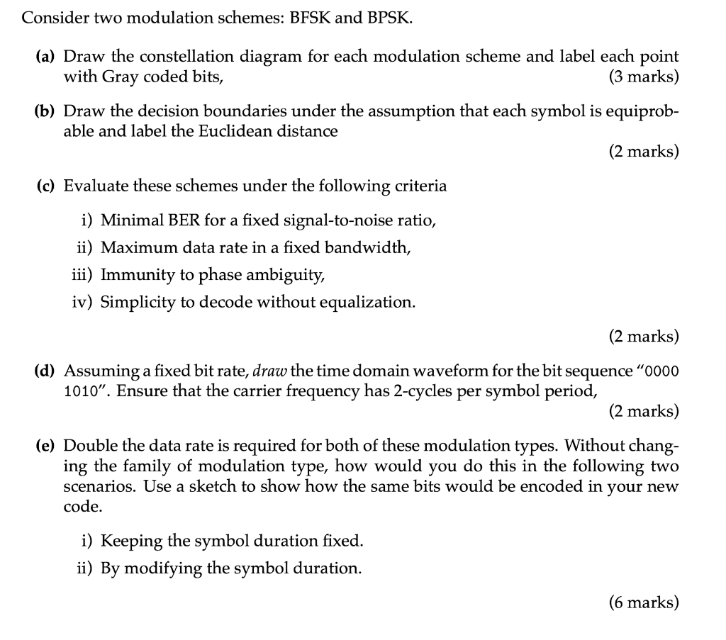 Consider Two Modulation Schemes Bfsk And Bpsk A