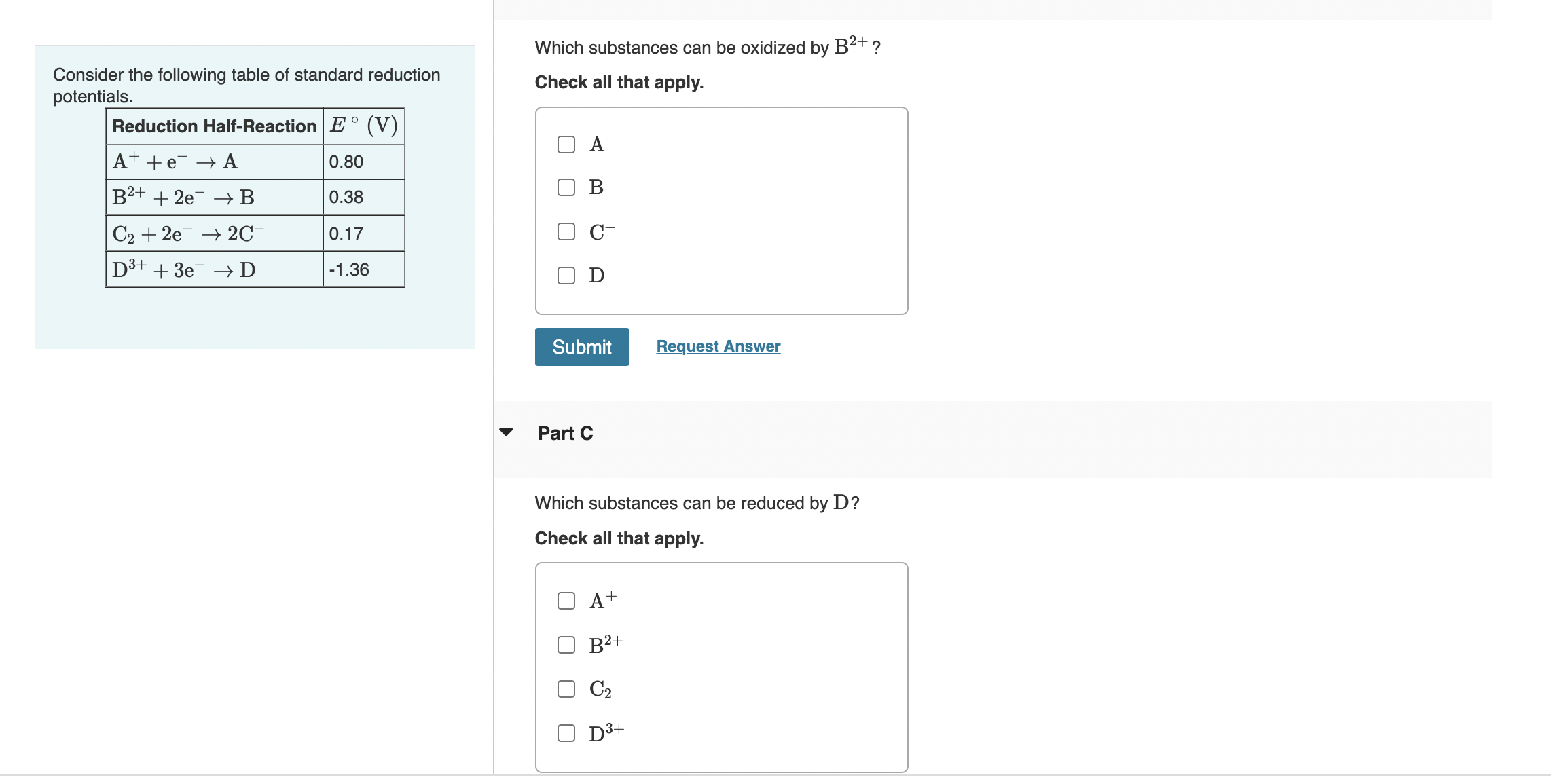 Solved Consider the following table of standard reduction | Chegg.com