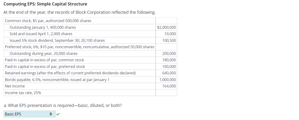 Solved Computing EPS: Simple Capital Structure At the end of | Chegg.com