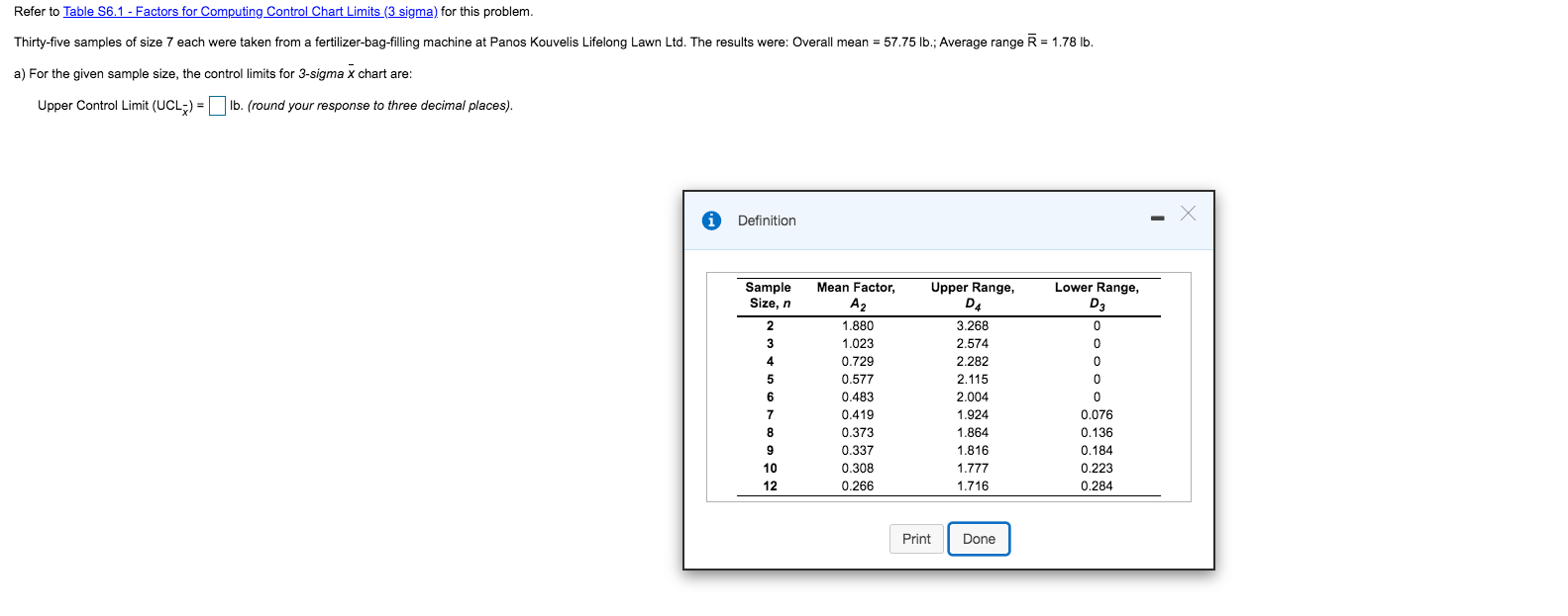Solved Refer to Table 56.1 - Factors for Computing Control | Chegg.com