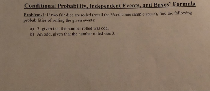 Solved Conditional Probability, Independent Events, and | Chegg.com